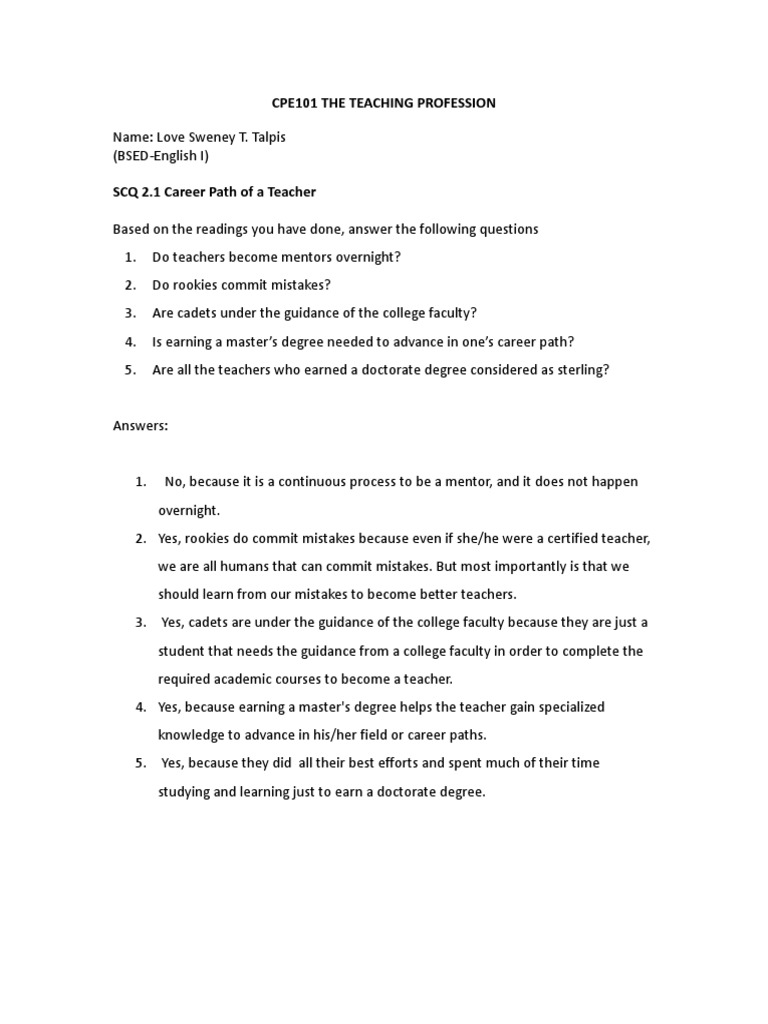 Cpe101 The Teaching Profession | PDF | Teachers | Academic Degree