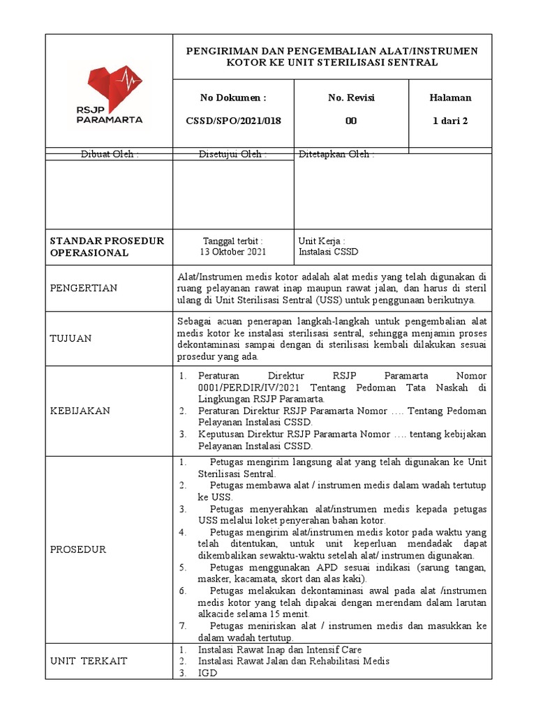 Prosedur Pengiriman Alat Medis ke CSSD | PDF | Sains & Matematika ...