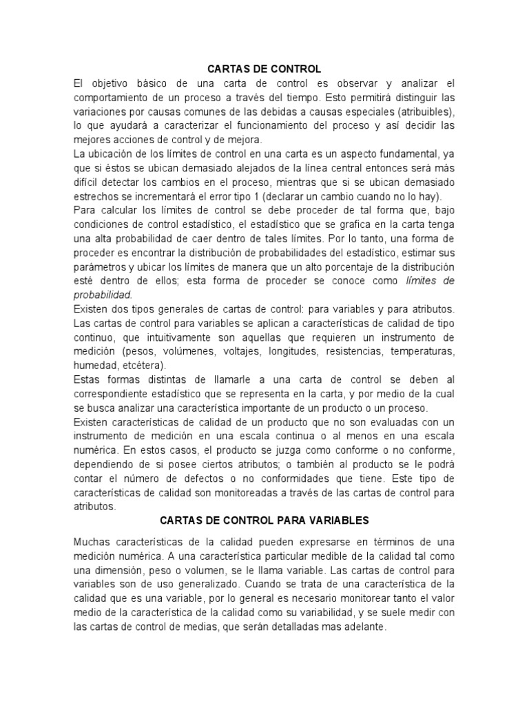 Cartas de Control | PDF | Desviación Estándar | Media