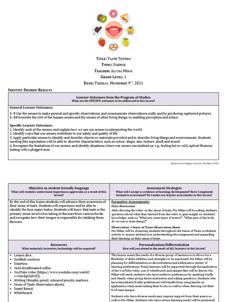 Grade 1 Science - Sense of Taste 1 | PDF | Senses | Learning