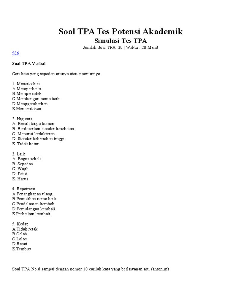 Soal TPA Tes Potensi Akademik | PDF