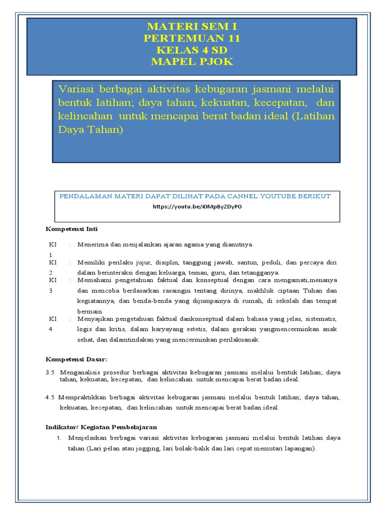 Materi BDR PJOK Kls 4 Pertemuan 11 | PDF