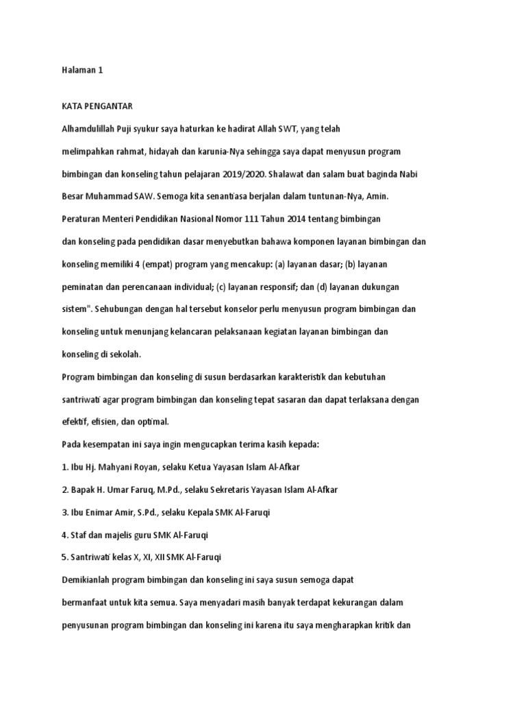 Program BK SMK Al-Faruqi | PDF