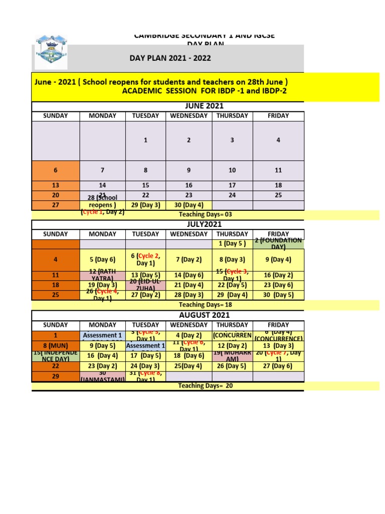 IBDP 2021 Cycle Plan. (June, July & August) XLSX | PDF