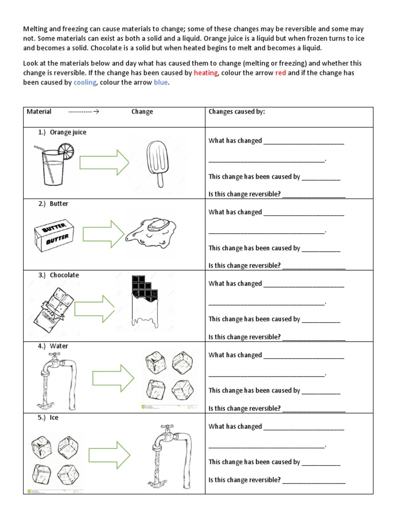 Melting and Freezing Worksheet | PDF | Freezing | Ice