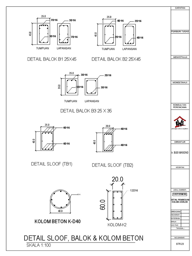 STR 23 - Detail Pembesian Kolom, Balok & Sloof | PDF