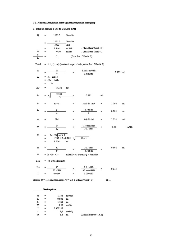 Perhitungan Dimensi Saluran Irigasi (Oke) | PDF
