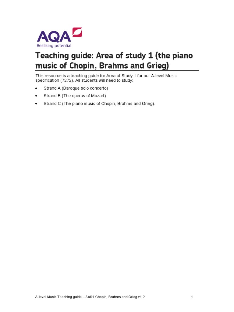 Teaching Guide Area of Study 1 (The Piano Music of Chopin Brahms and Grieg) | PDF | Harmony ...