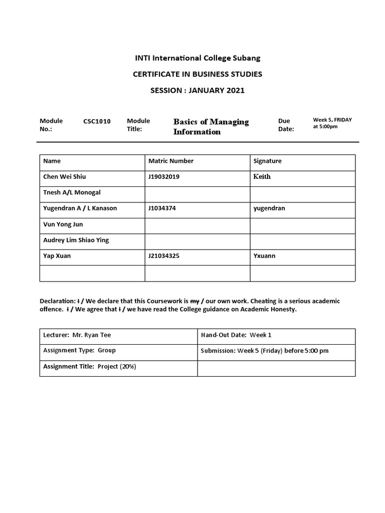 INTI International College Subang Certificate in Business Studies ...