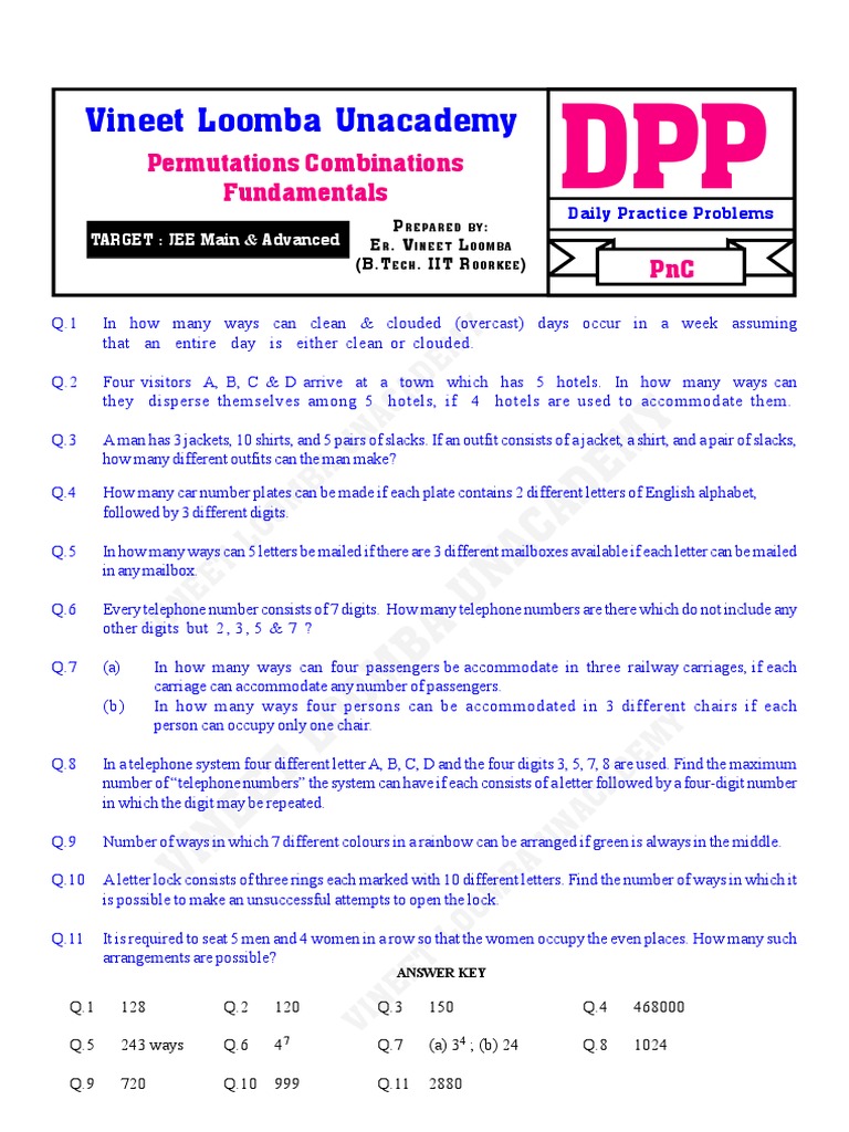 Permutation and Combination DPP 1 | PDF