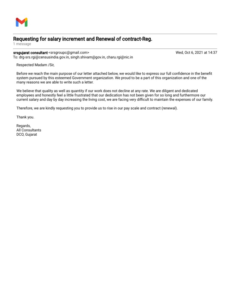 Gmail - Requesting For Salary Increment and Renewal of Contract-Reg. | PDF