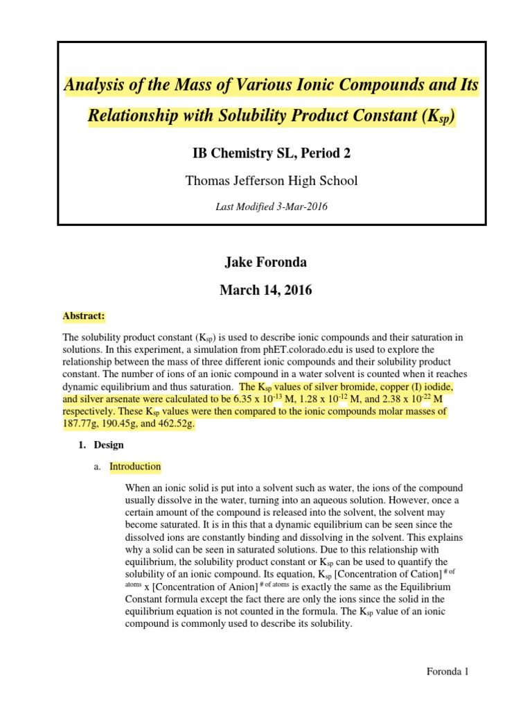 Jake Foronda | PDF | Solubility | Chemical Equilibrium