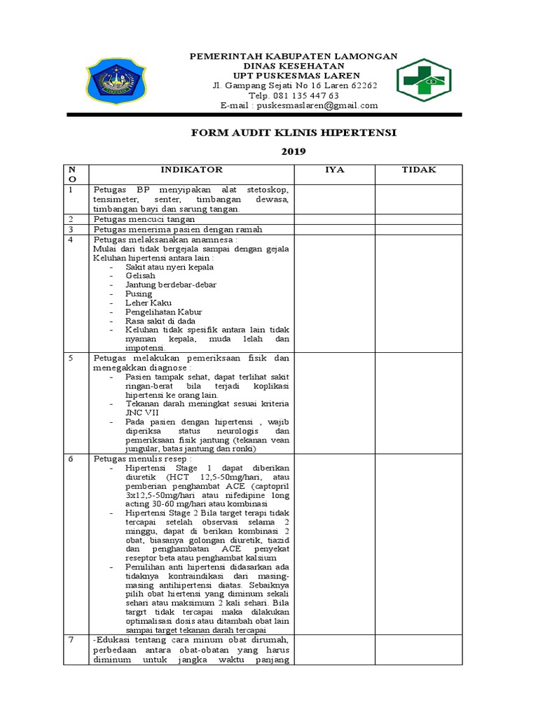 Form Audit Klinis Hipertensi | PDF | Pengembangan Diri | Sains & Matematika
