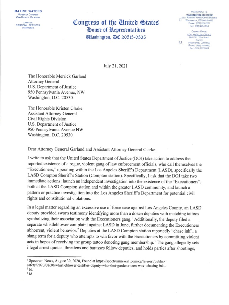 2021.07.21 Maxine Waters Letter | PDF