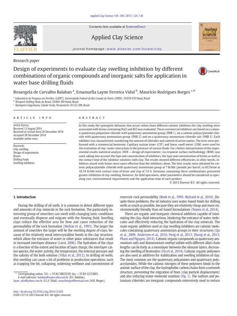 Design of Experiments To Evaluate Clay Swelling Inhibition by Different ...