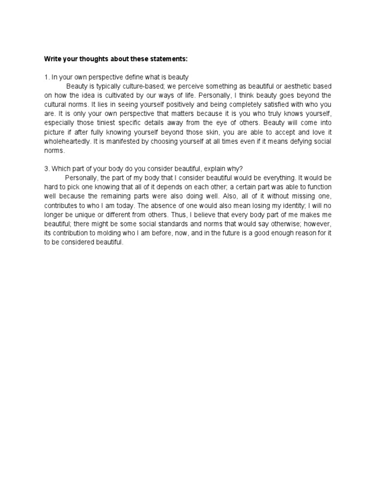 Write Your Thoughts About These Statements | PDF