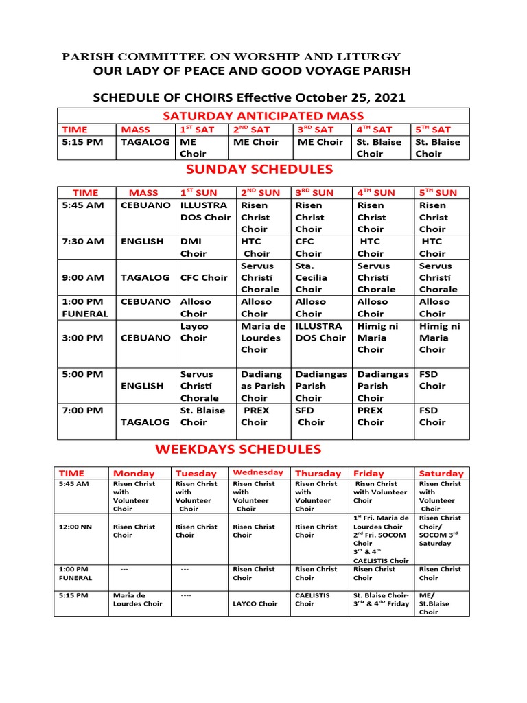 Olpgv Choir Schedule - Covid-2021 | PDF | Religious Behaviour And ...