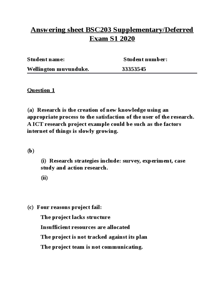 BSC203 Supplementary Exam Answers | PDF | Experiment | Sampling ...