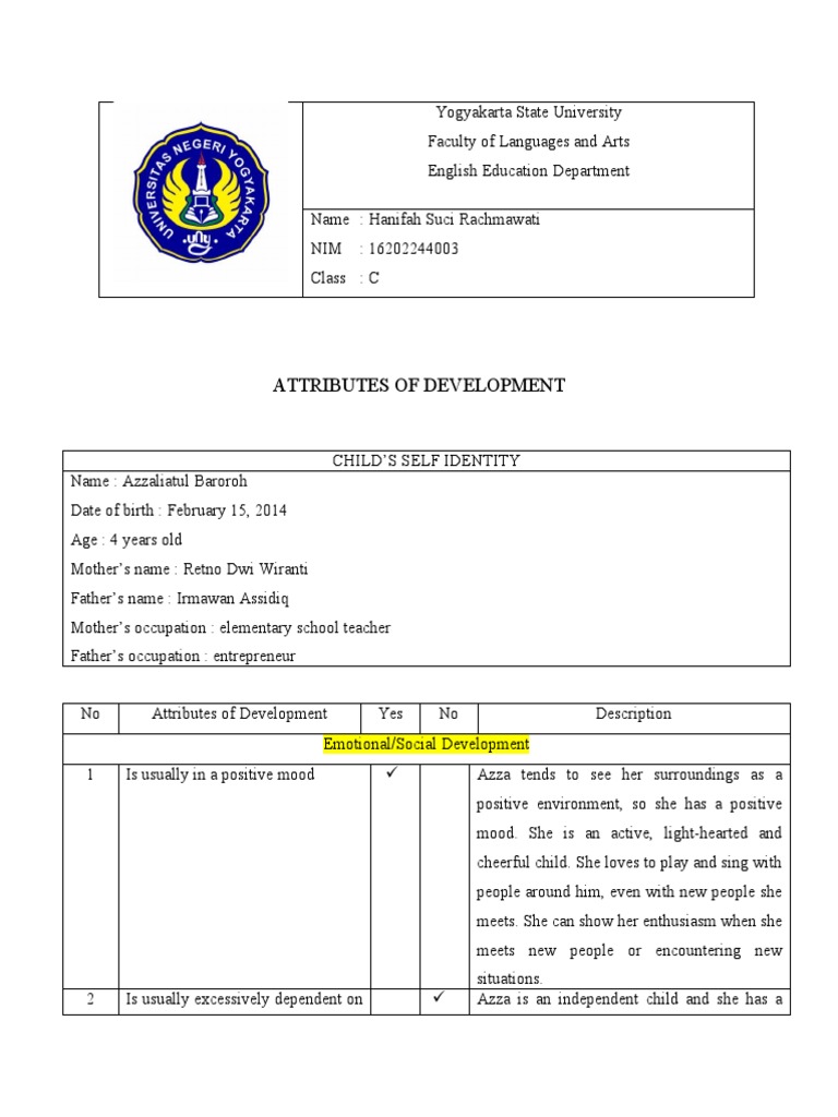 Child Development Attributes Analysis | PDF | Anger | Psychological ...
