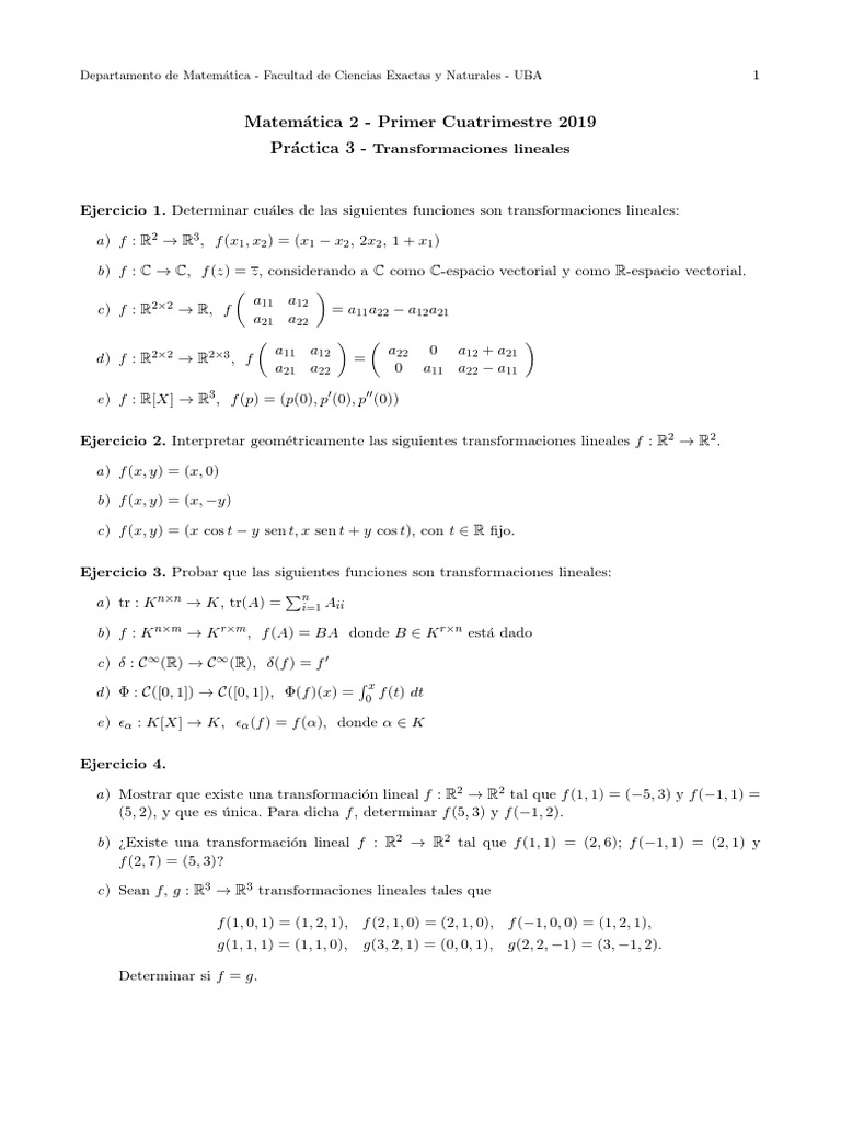 Practica3-Transformaciones Lineales | PDF | Mapa lineal | Funciones y mapeos