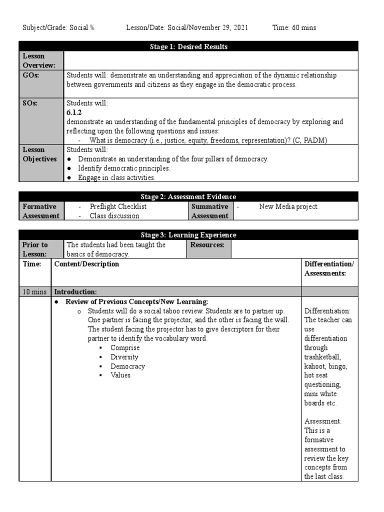 Principles of Democracy | PDF | Lesson Plan | Teachers