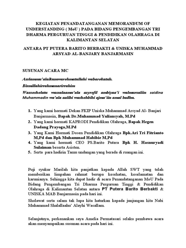 MC Kegiatan Penandatanganan Memorandum of Understanding | PDF | Ilmu Sosial