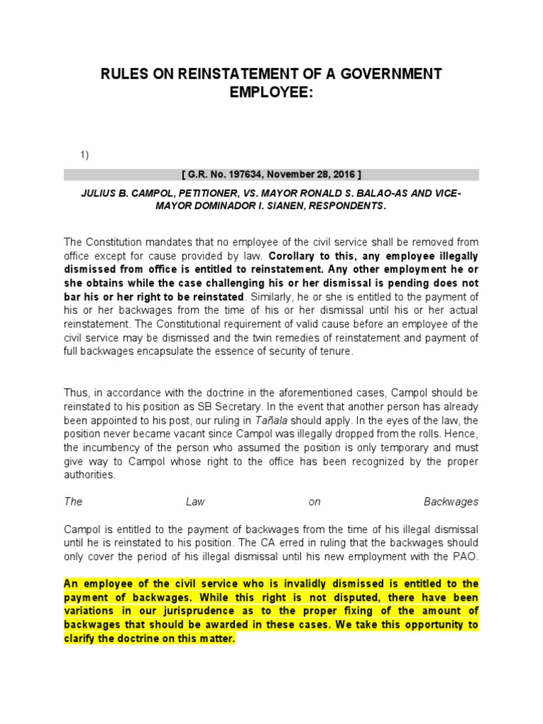 Rules On Reinstatement of A Government Employee | PDF | Employment ...