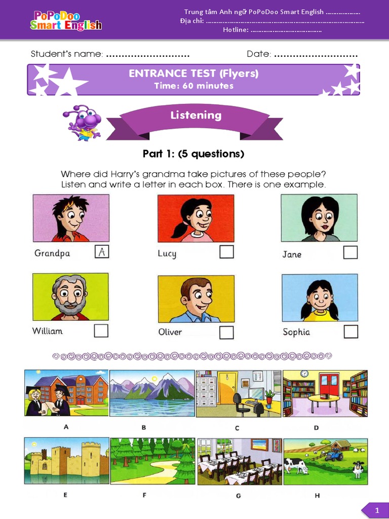 ENTRANCE TEST (Flyers) | PDF