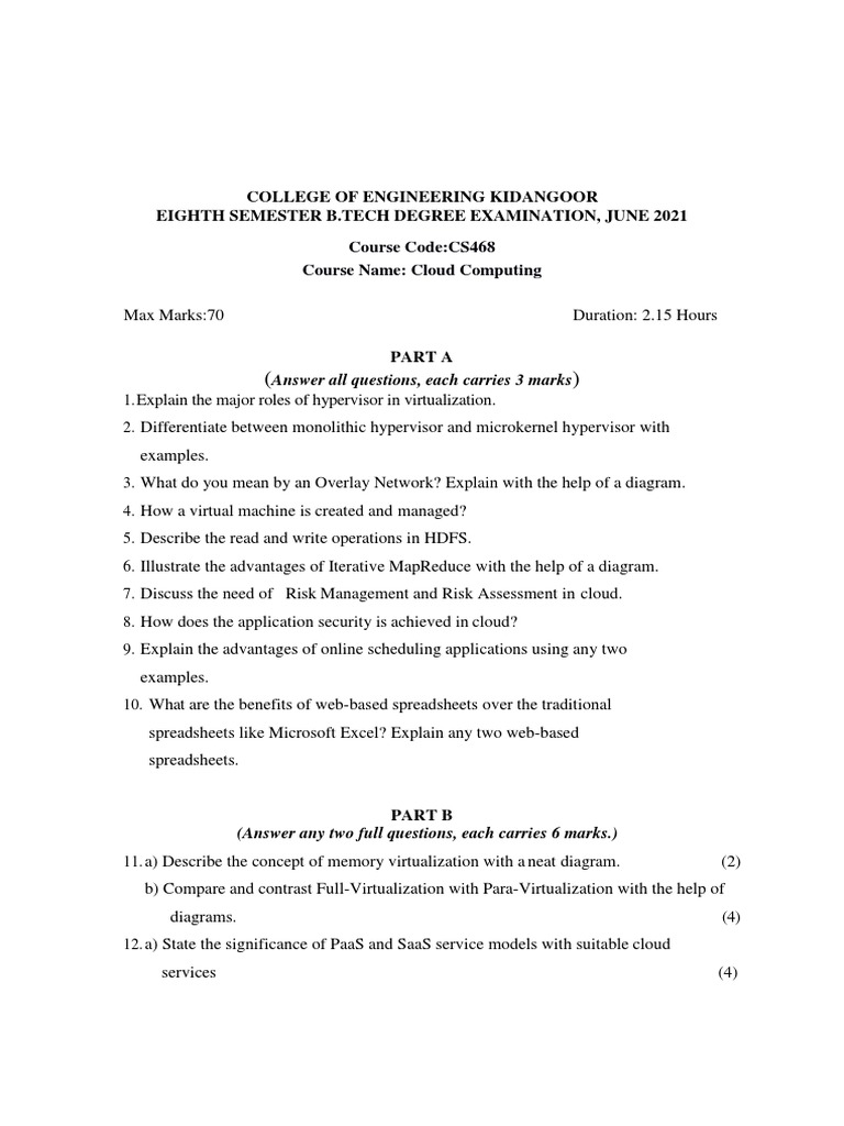 CS468 Cloud Computing UQ-JUNE 2021 | PDF | Cloud Computing | Virtualization