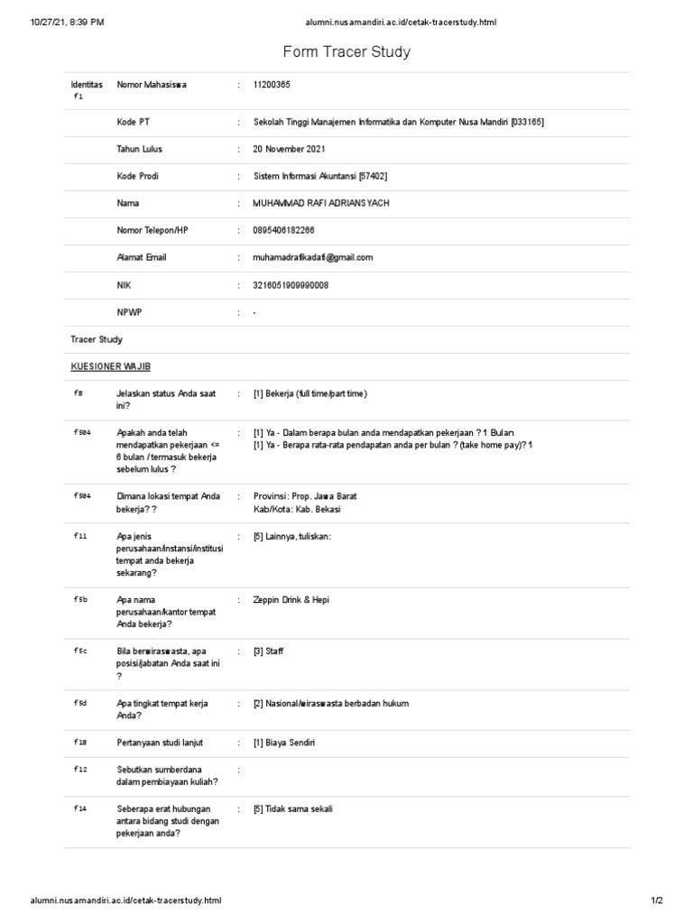 Cetak Tracerstudy | PDF