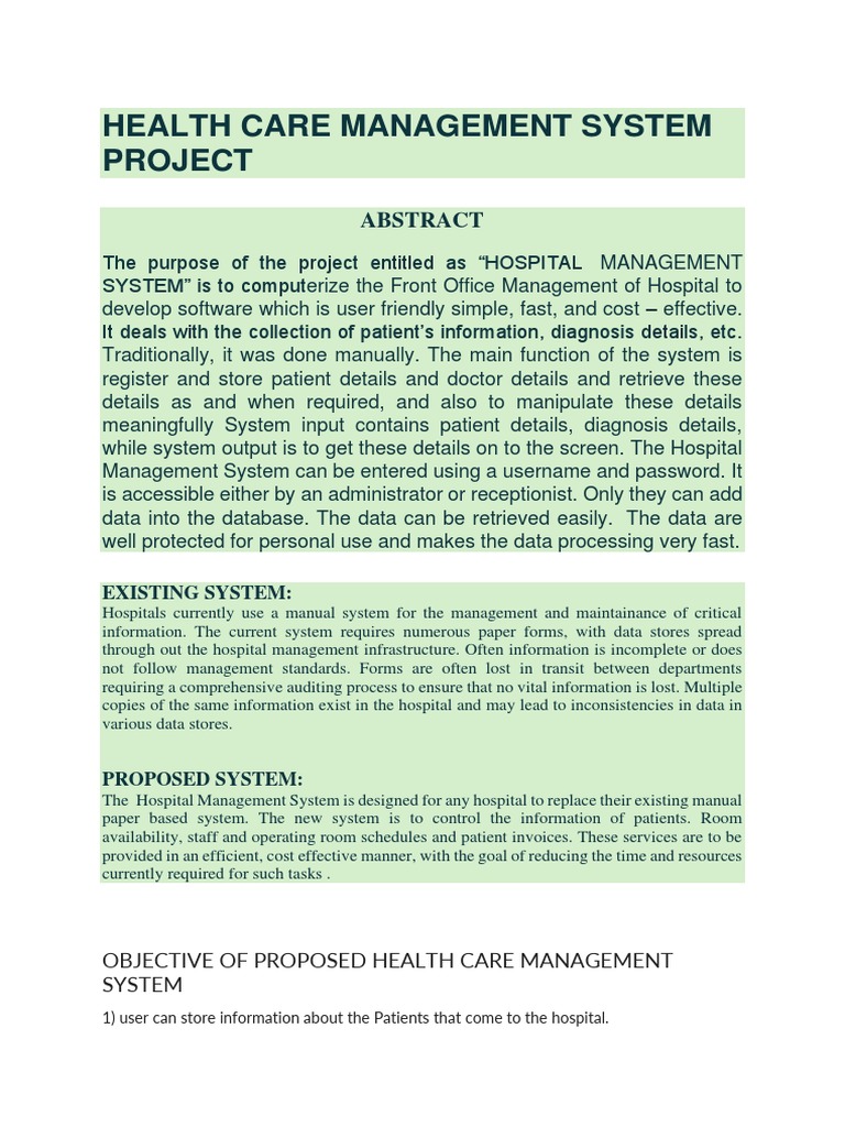 Health Care Management System Project | PDF | Computing | Information ...