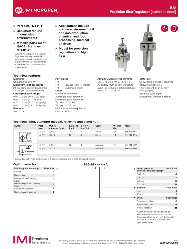 B38 Precision Filter/regulator (Stainless Steel) | PDF | Corrosion ...