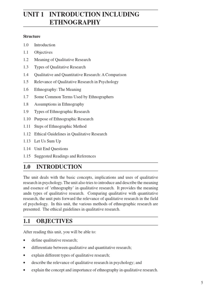 Unit 1 Introduction Including Ethnography: Structure | PDF ...