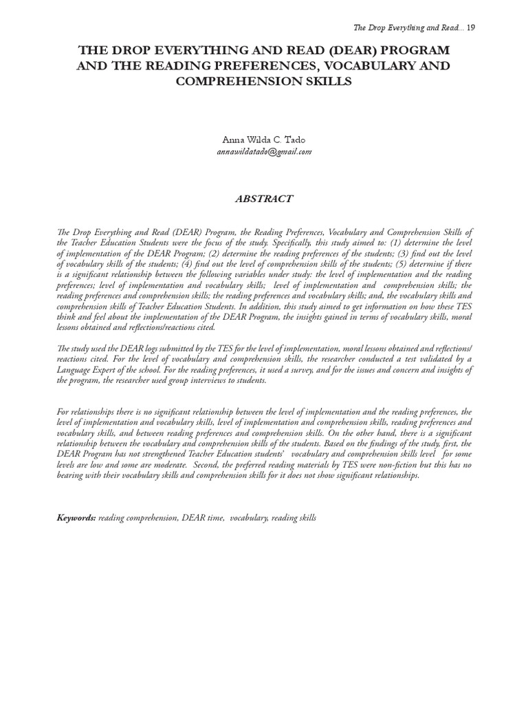 Assessing the Impact of Drop Everything and Read (DEAR) Program on the ...