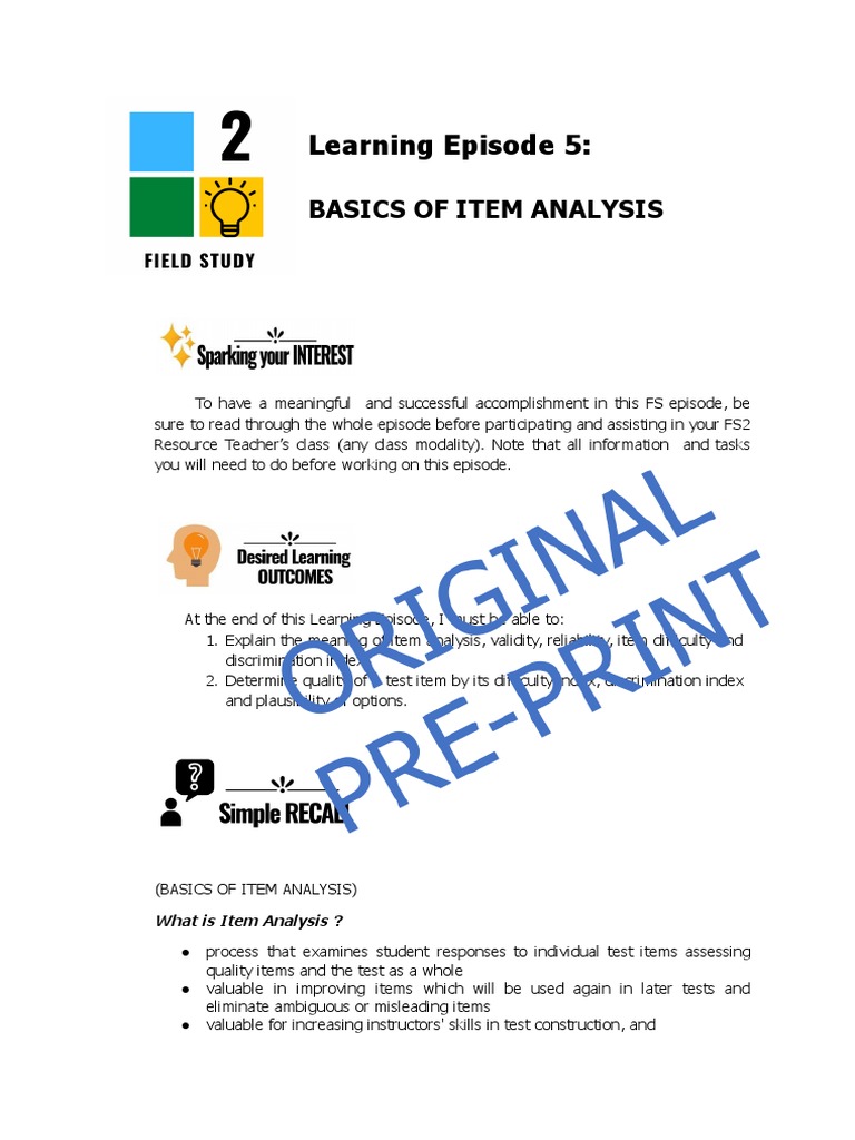 5FS2 Learning Episode 5 Item Analysis | PDF | Multiple Choice ...