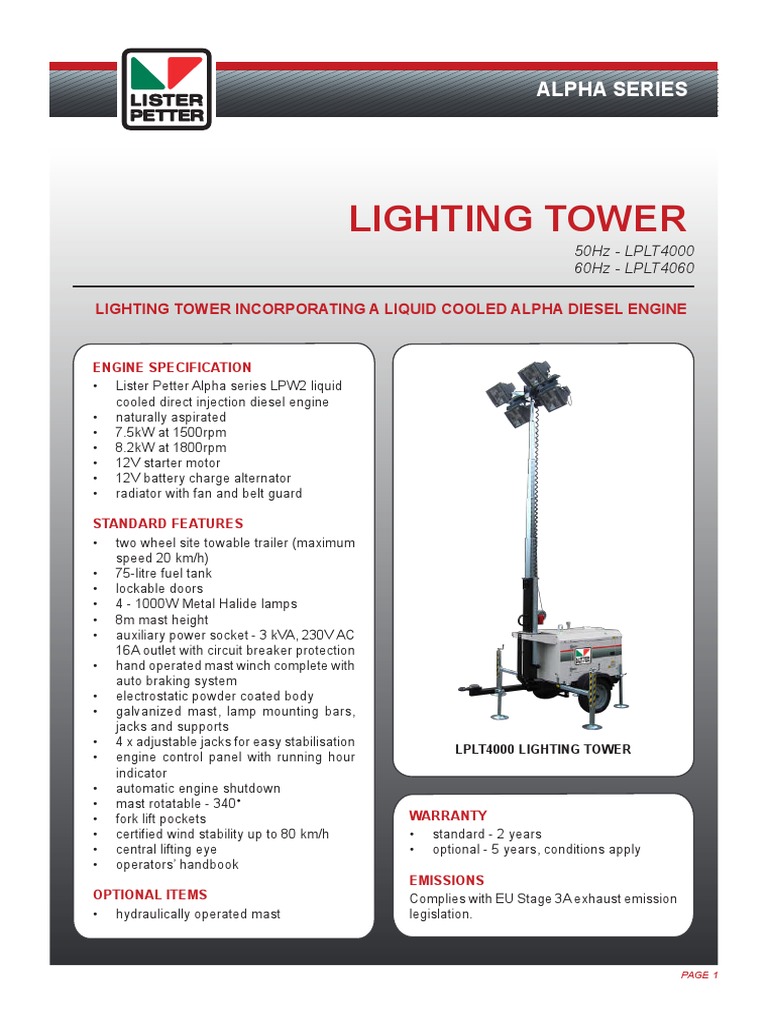 Lighting Tower TDS (OK!) | PDF | Engines | Diesel Engine