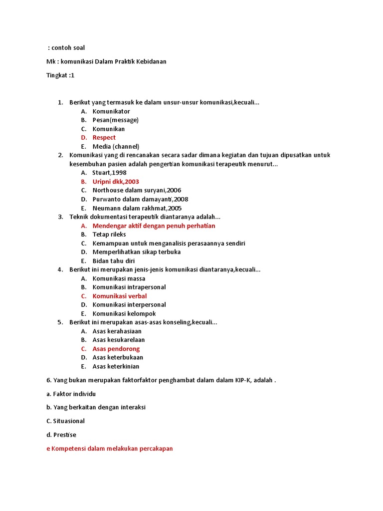 Soal MK Komunikasi. Tingkat 1 | PDF | Karier & Perkembangan