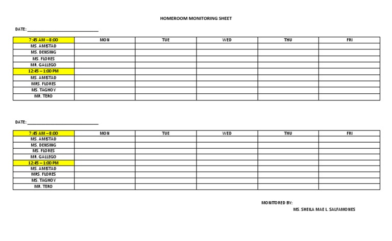 Homeroom Monitoring Sheet | PDF