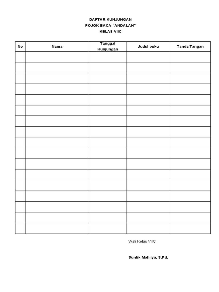 Buku Kunjungan Pojok Baca VIIC | PDF
