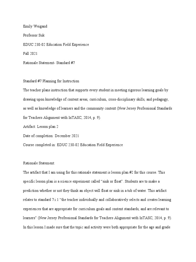 Rationale Statement Lesson Plan 2 | PDF | Lesson Plan | Teachers