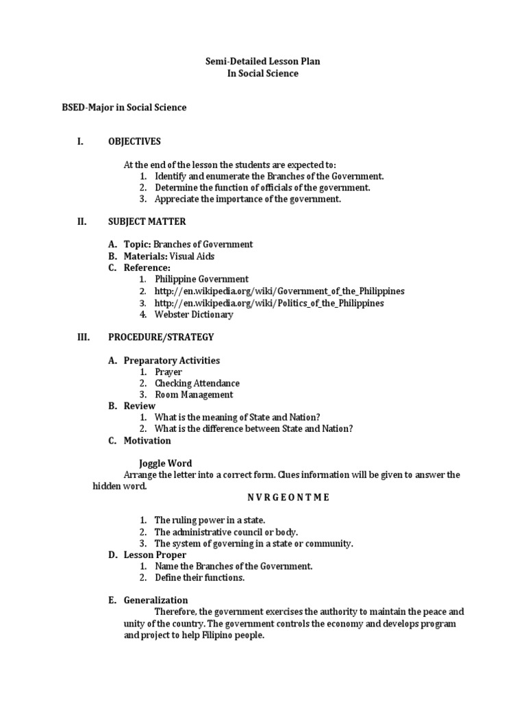 Lesson Plan Branches of Government | PDF | Separation Of Powers ...