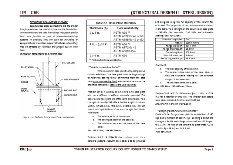Design of Column Base Plates | PDF | Column | Strength Of Materials