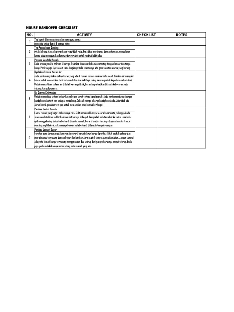 House Handover Checklist | PDF
