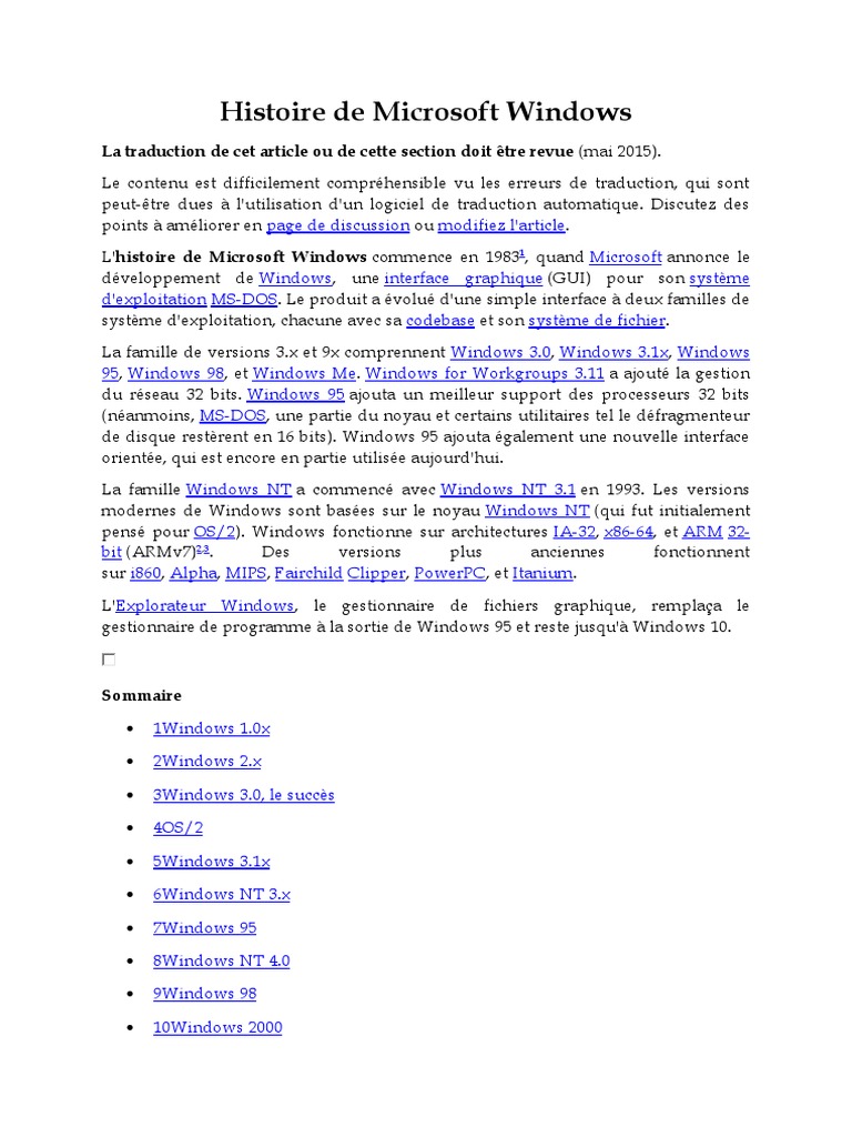 Histoire de Microsoft Windows | PDF | Microsoft Windows | Windows 10