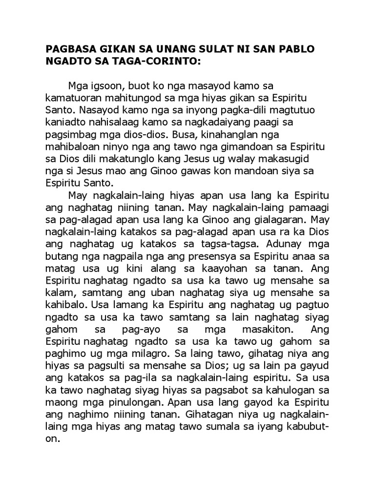 Pagbasa Gikan Sa Unang Sulat Ni San Pablo Ngadto Sa Taga | PDF