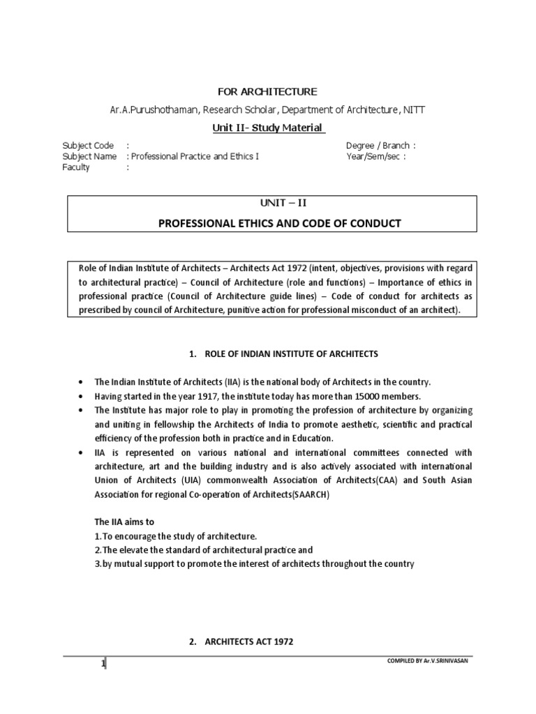 Professional Ethics and Code of Conduct: For Architecture | PDF ...