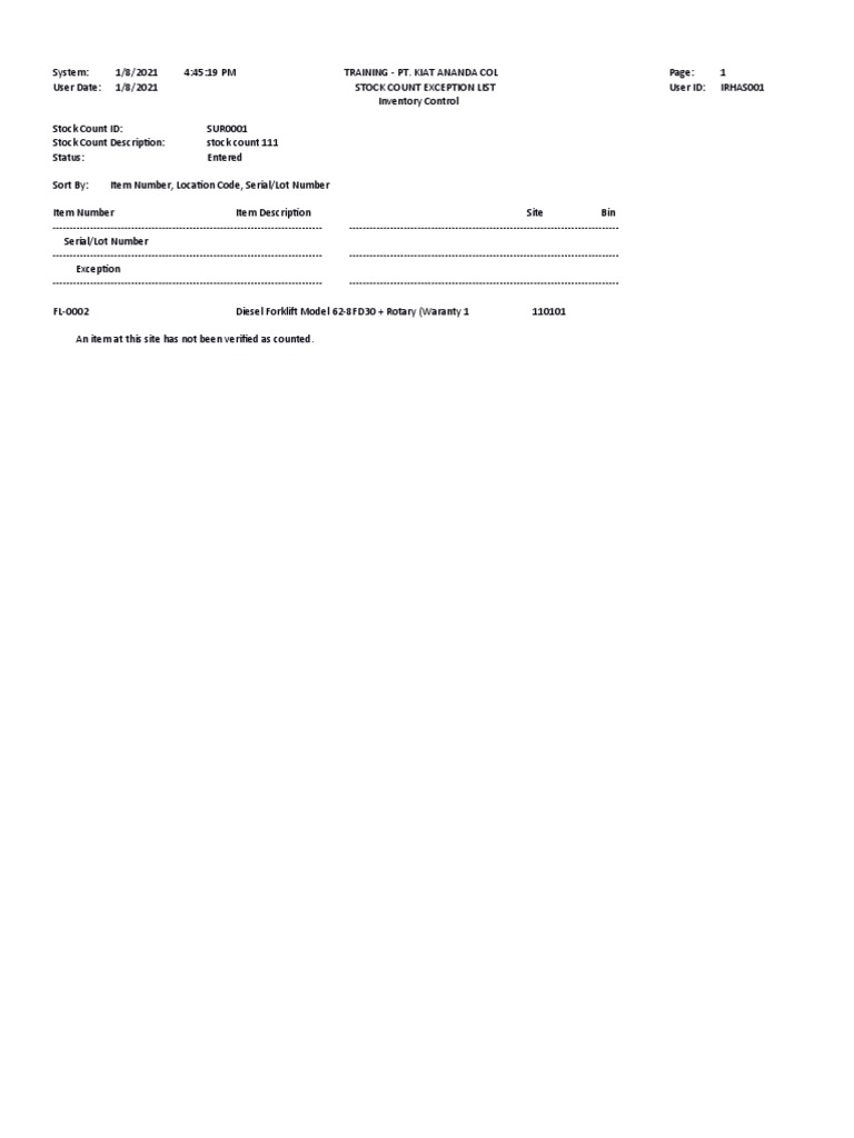 IV Stock Count Exception Report by Item 2 | PDF