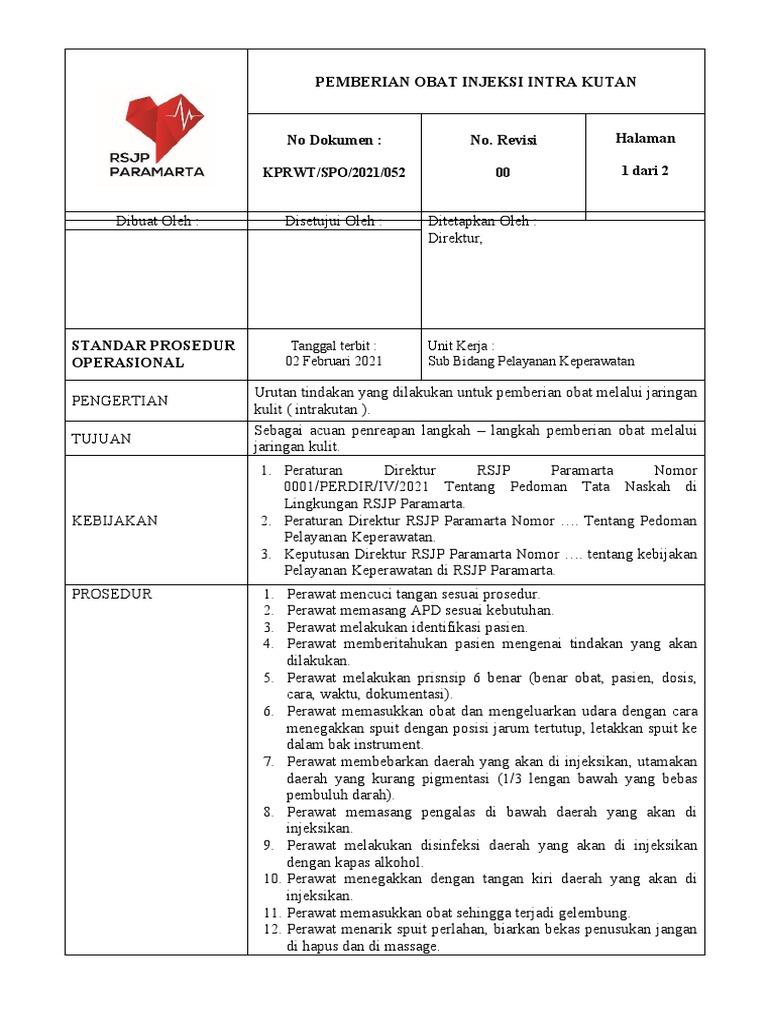 052 Pemberian Injeksi Intrakutan | PDF