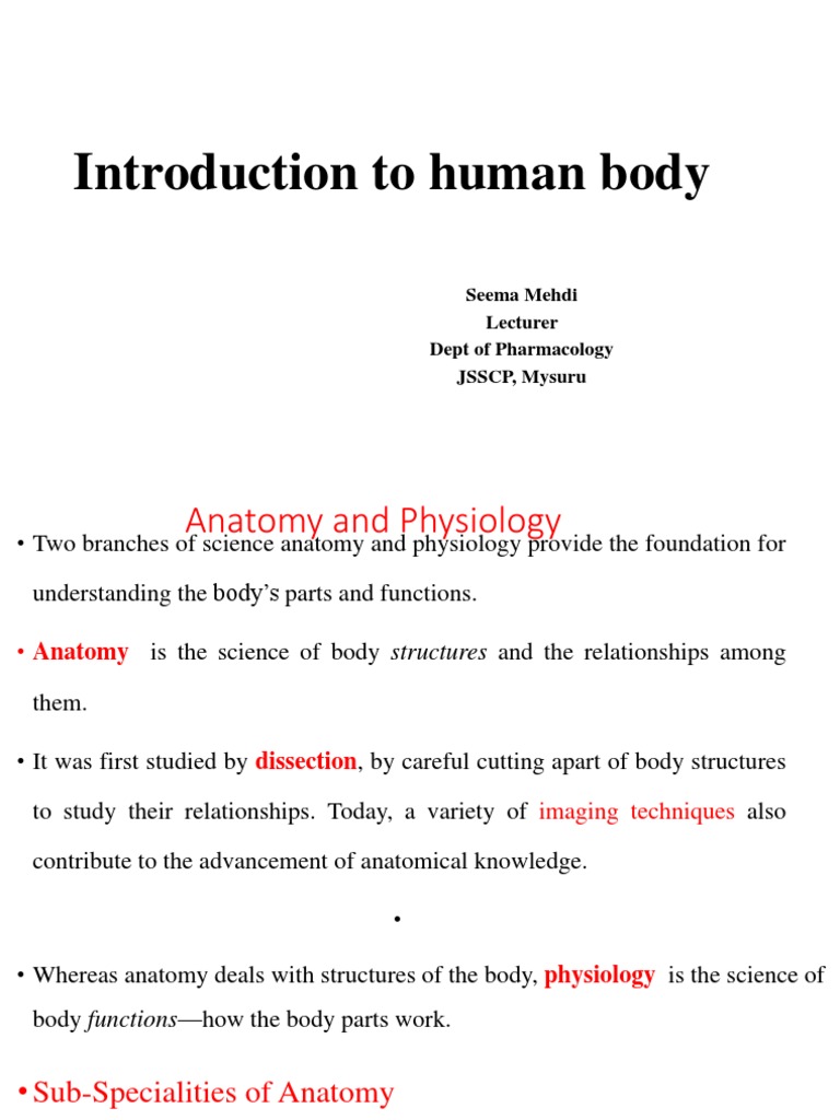 1.introduction To Human Body | PDF | Human Body | Anatomy