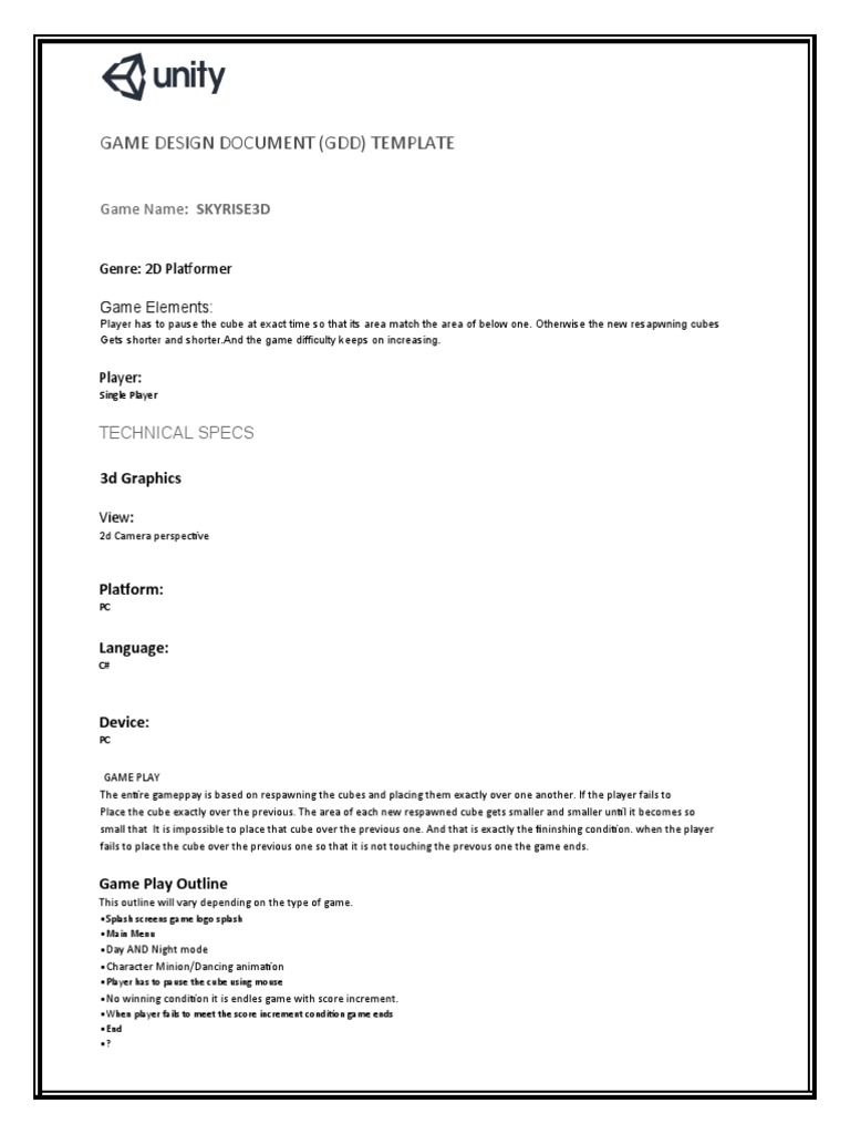 Game Design Document (GDD) Template: Game Name: SKYRISE3D | PDF | User Interface | Menu (Computing)